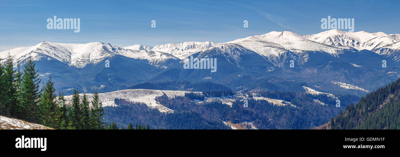 landscape, spring snow-capped mountain range Stock Photo - Alamy