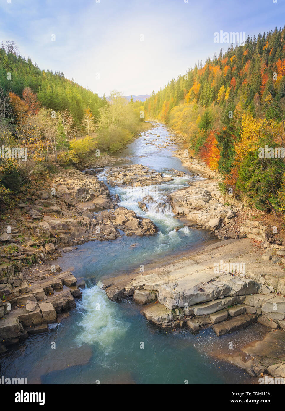 beautiful fast mountain river in autumn forest Stock Photo - Alamy