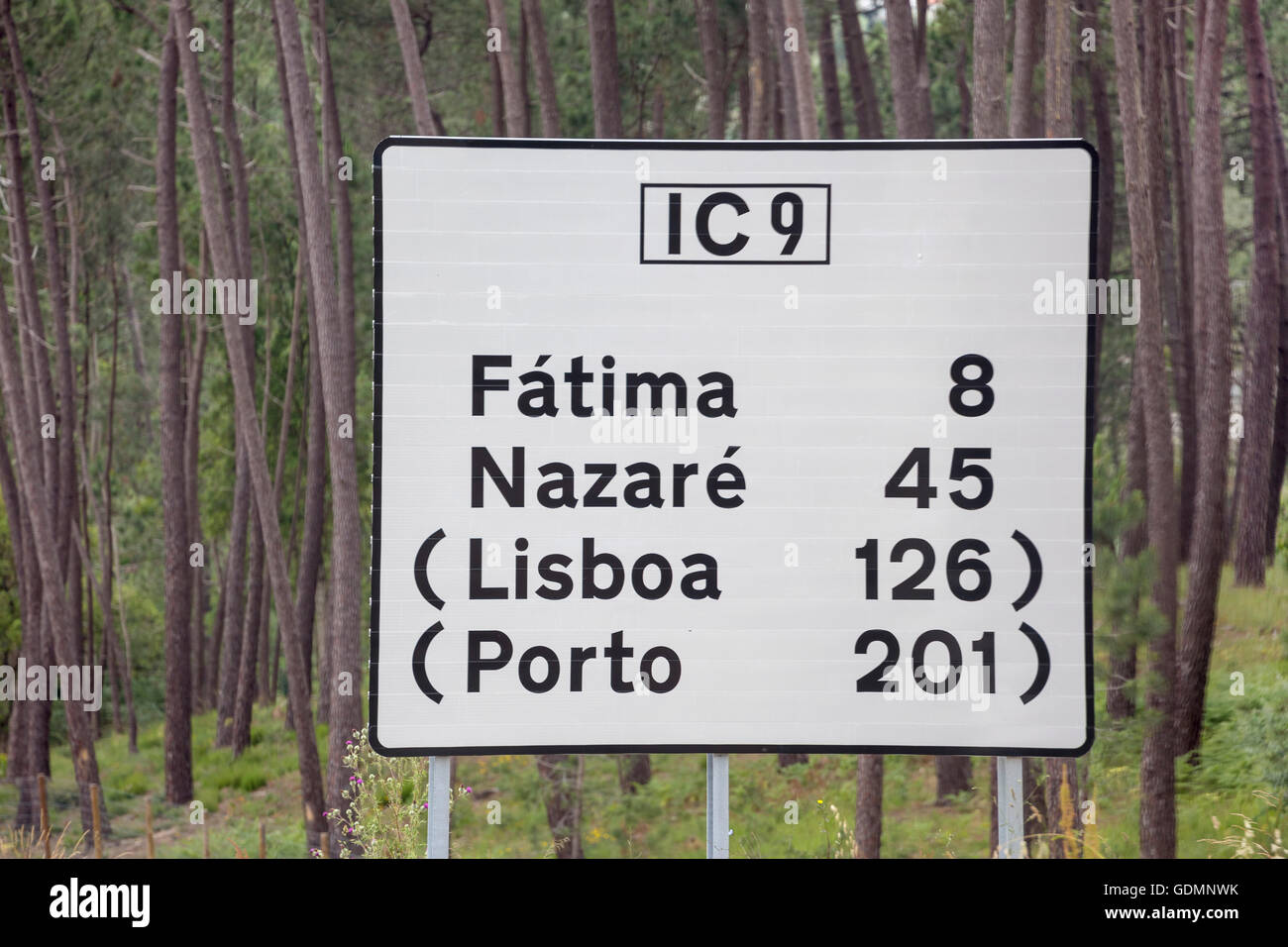 Road sign to Fatima and the coastal town of Nazare, Santa Catarina da ...