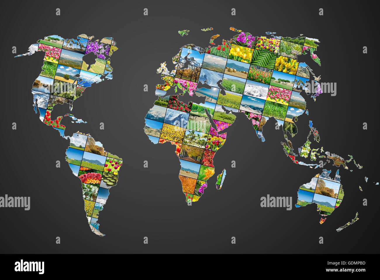 World map with many nature photos Stock Photo - Alamy