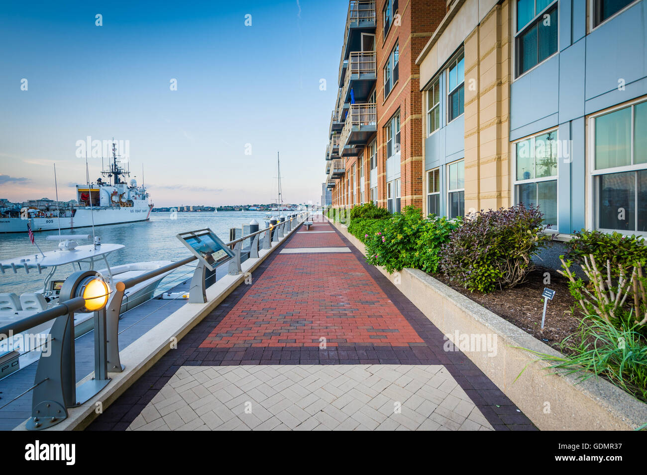 The Boston Harborwalk at Battery Wharf, in the North End, Boston ...
