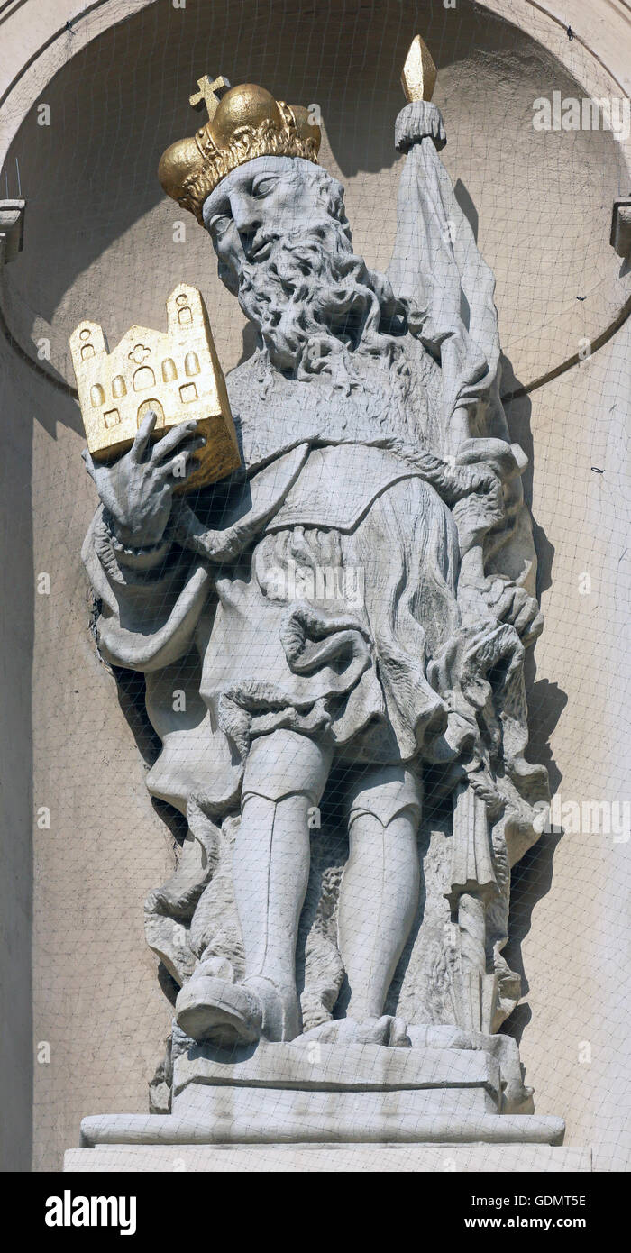 Statue of Saint on baroque Jesuits church. The church was built between ...