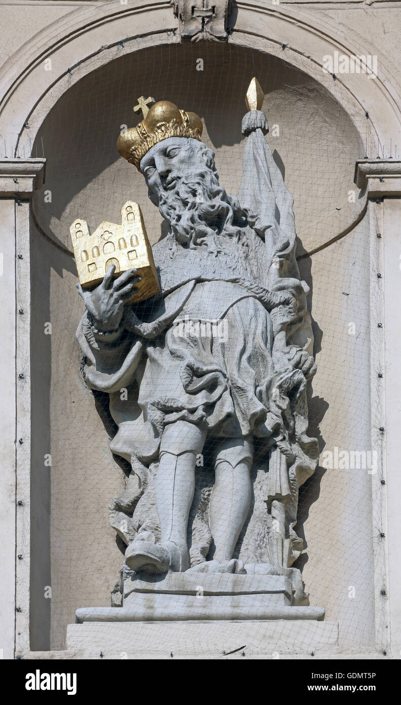 Statue of Saint on baroque Jesuits church. The church was built between ...