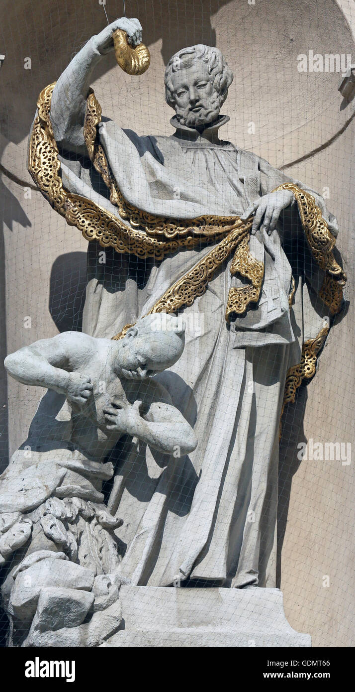 Statue of Saint on baroque Jesuits church. The church was built between ...
