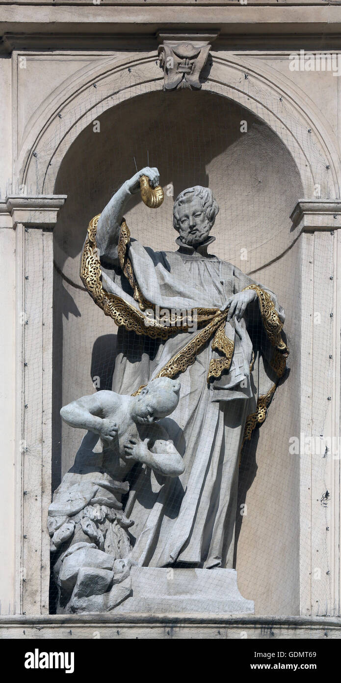 Statue of Saint on baroque Jesuits church. The church was built between ...