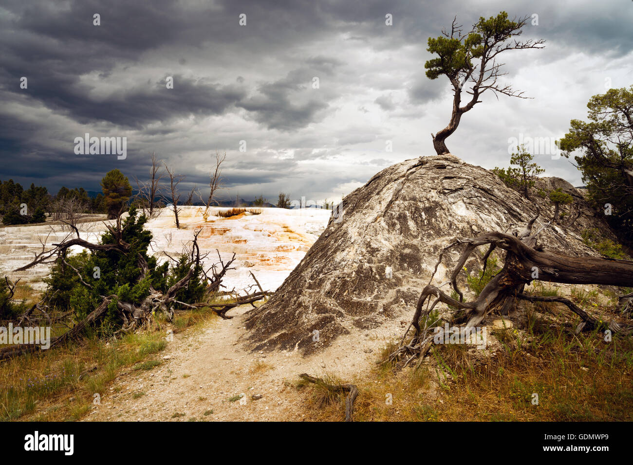 The ominous sky gives Yellowstone an apocalyptic look Stock Photo - Alamy
