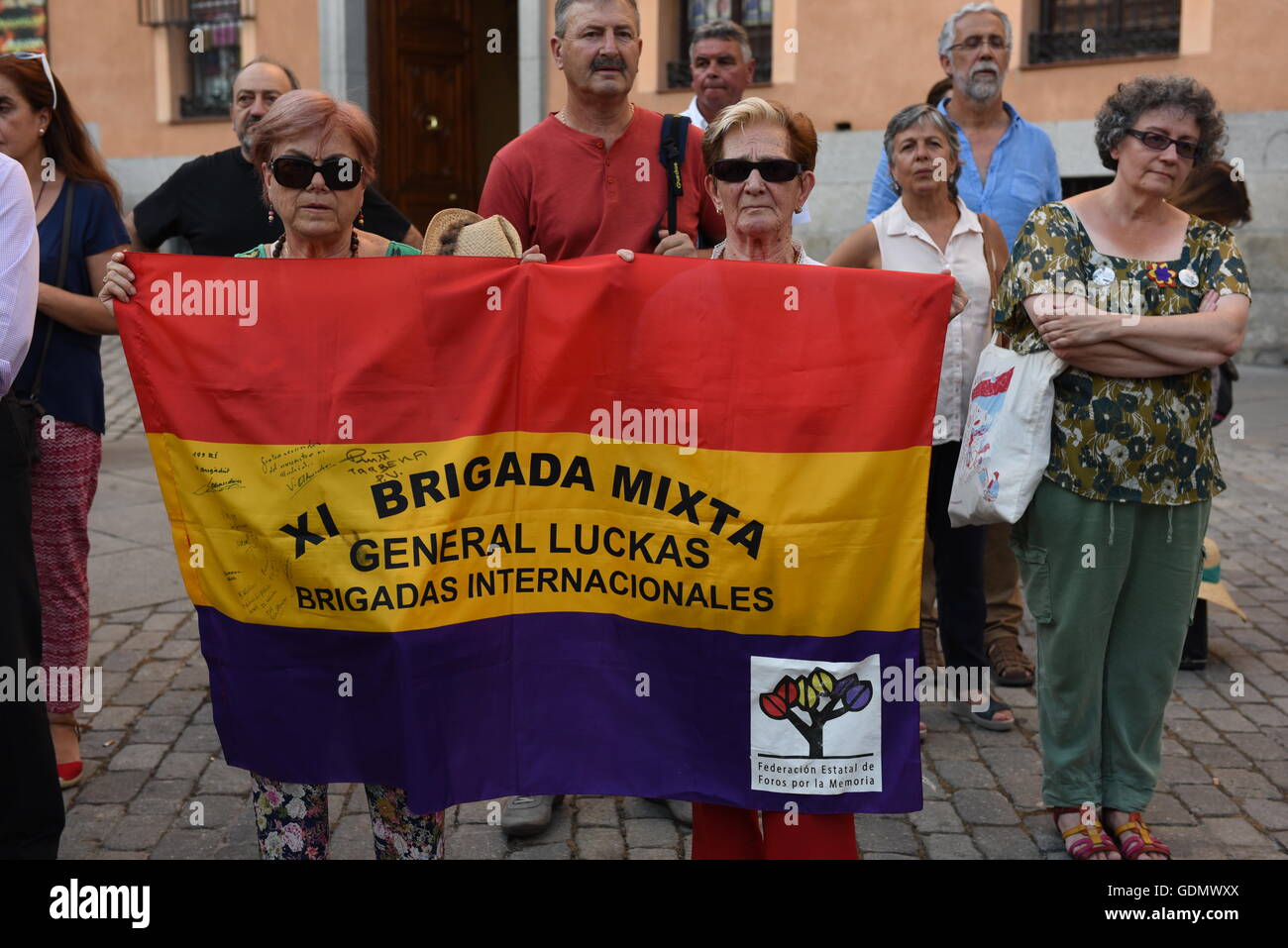 Madrid, Spain. 18th July, 2016. Protester hold the Spanish republican ...