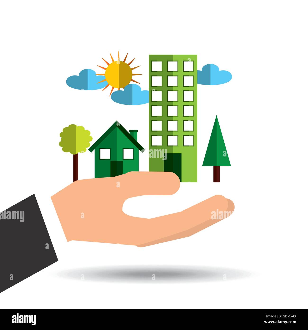 Hand holding eco house icon Cut Out Stock Images & Pictures - Alamy