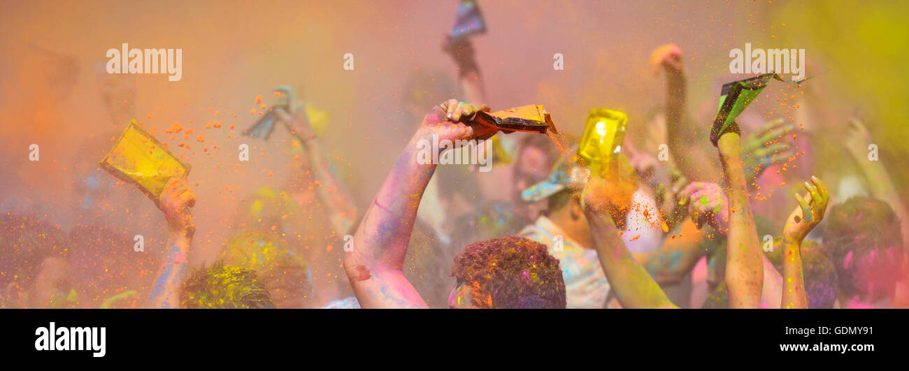 People celebrating during the color throw at the Holi Festival of ...