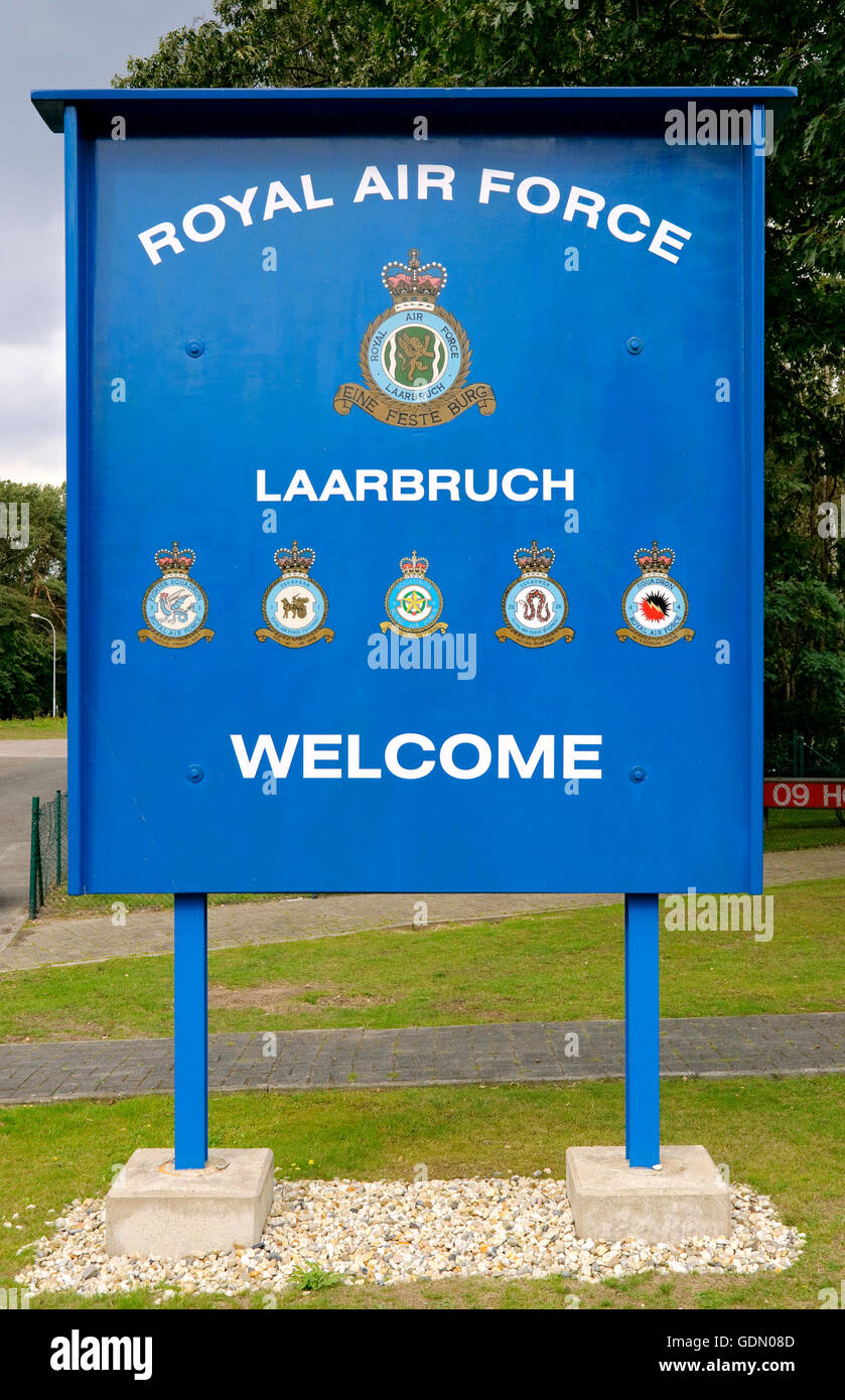Welcome sign from the former RAF Laarbruch base outside the RAF museum ...