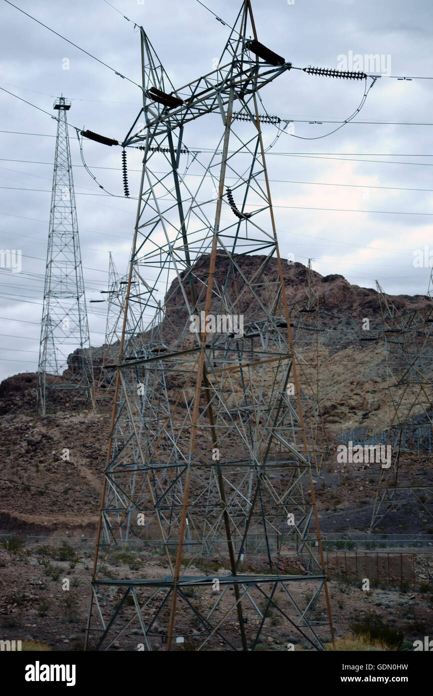 Power cable masts in Black Canyon Stock Photo - Alamy