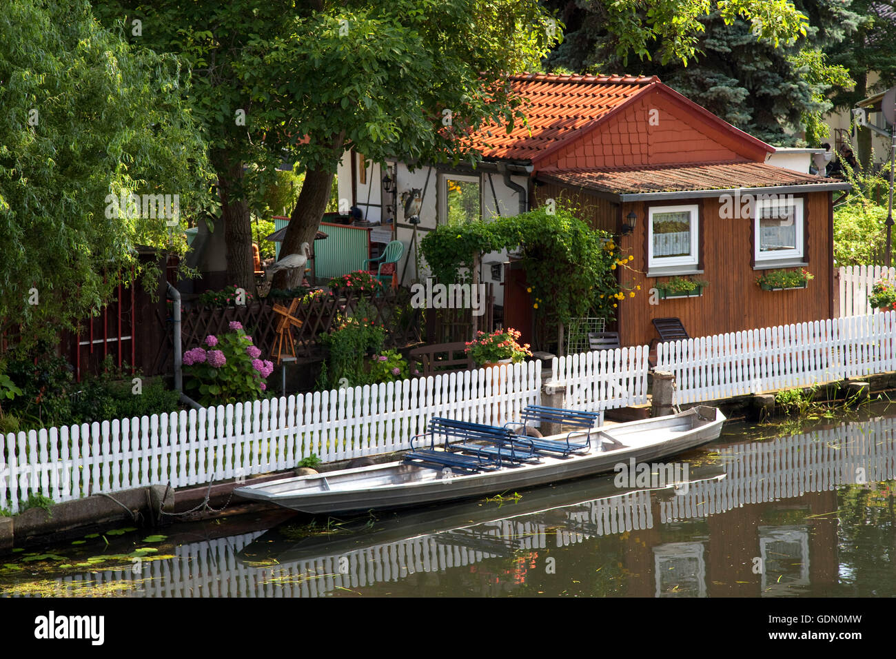 Boat on the river, Luebben, Spreewald, Spree Forest, Brandenburg Stock ...