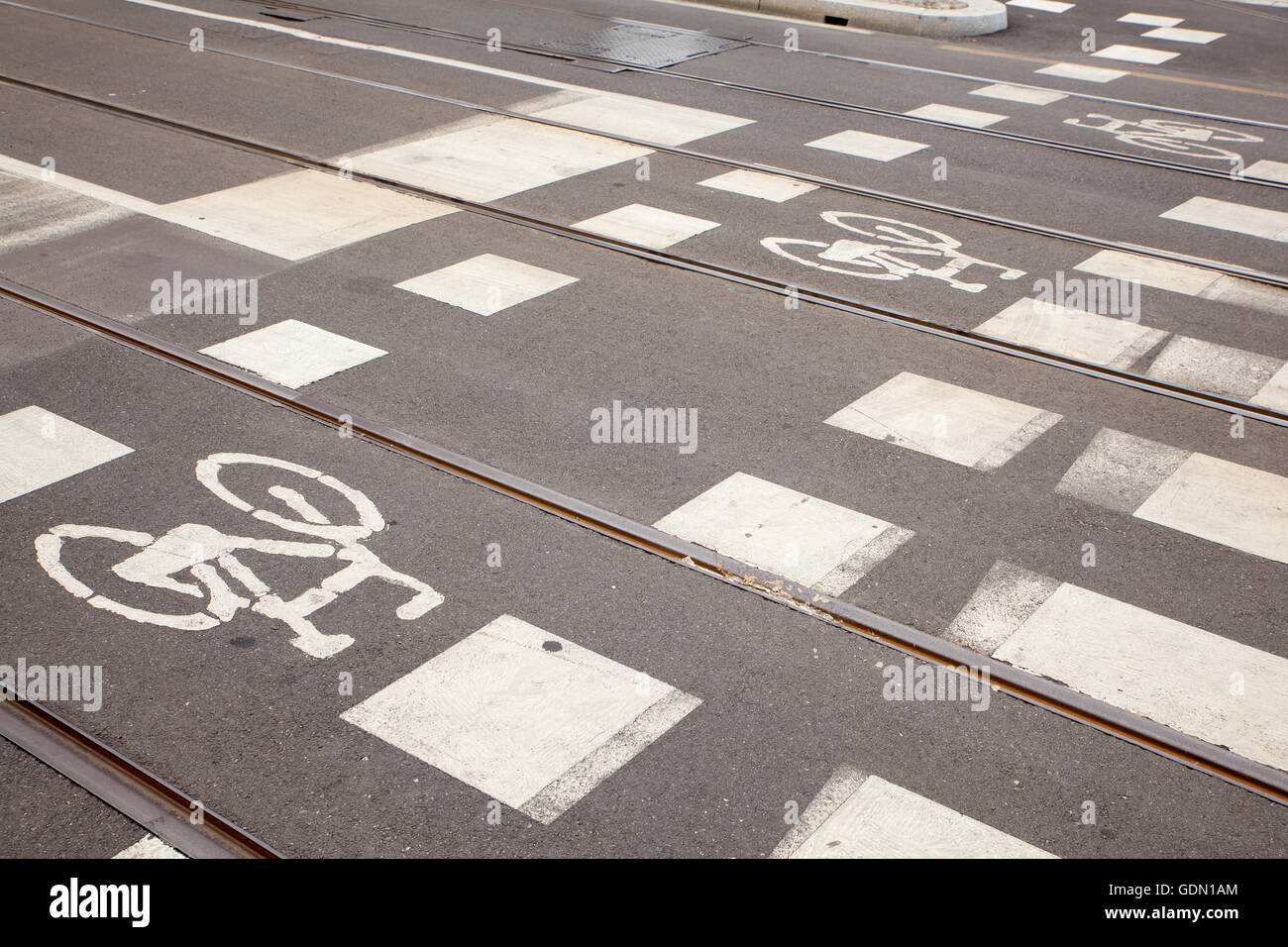 View of bycicle path in Milan, Italy Stock Photo - Alamy