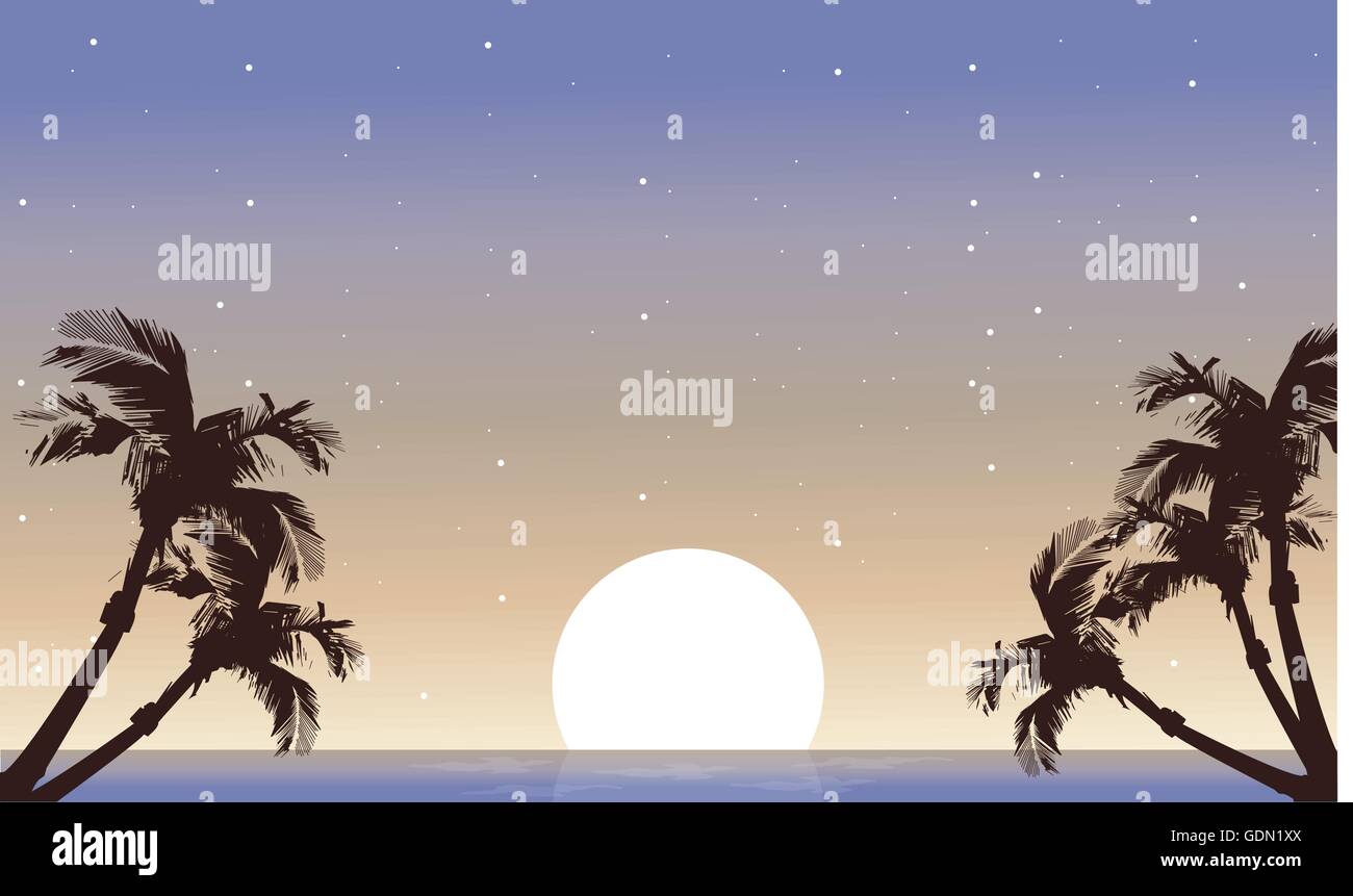 Landscape palm and full moon silhouette Stock Vector Image & Art - Alamy