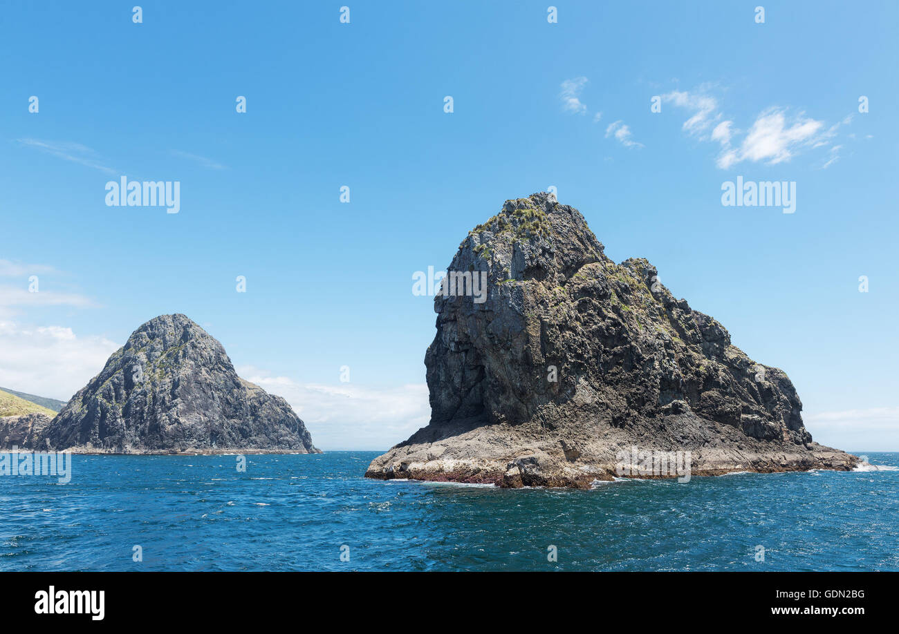 Majestic rocks in the famous Bay of Islands, New Zealand.Focus on the ...