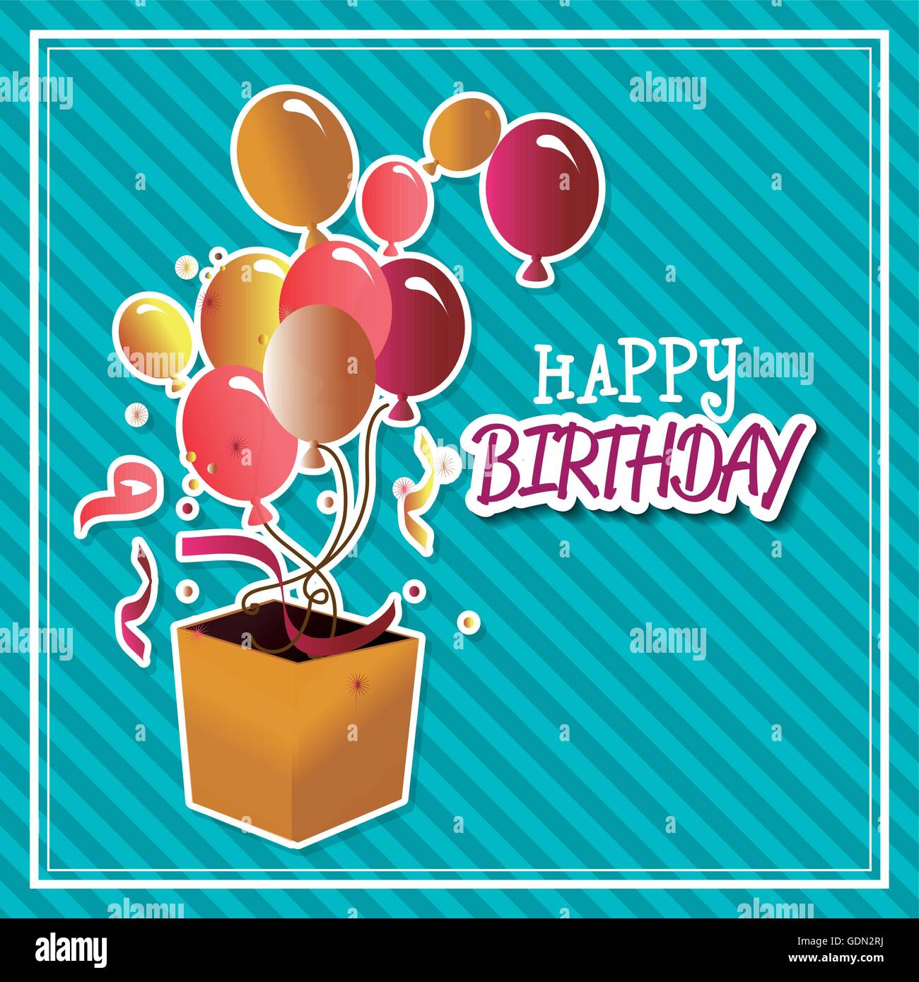 Happy Birthday Surprise Box With Balloons Isolated Icon Design Stock