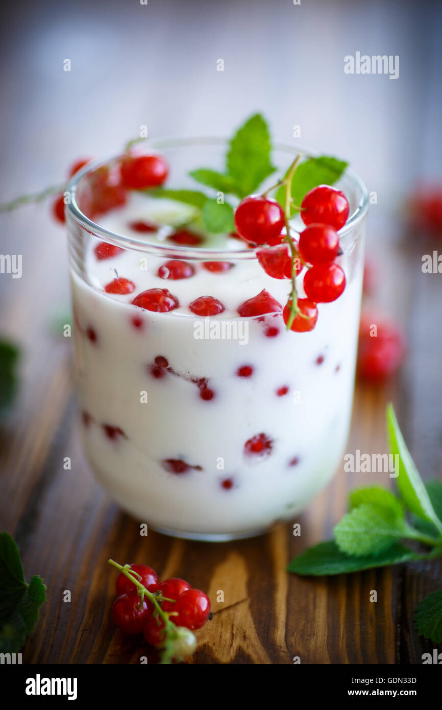 sweet homemade yogurt with red currants Stock Photo - Alamy