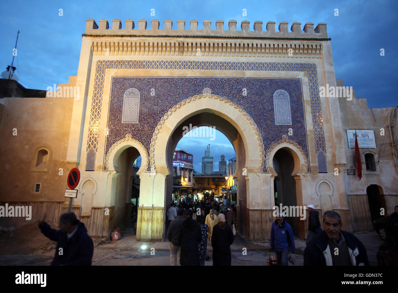The blue Gate at the Bab Bou Jeloud in the old City in the historical ...