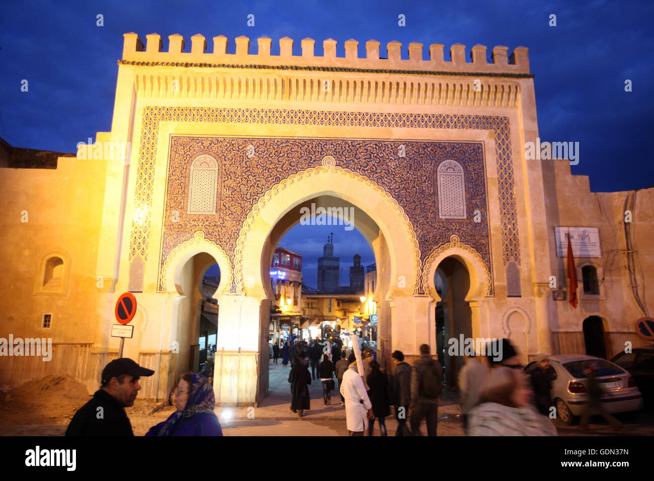 The blue Gate at the Bab Bou Jeloud in the old City in the historical ...