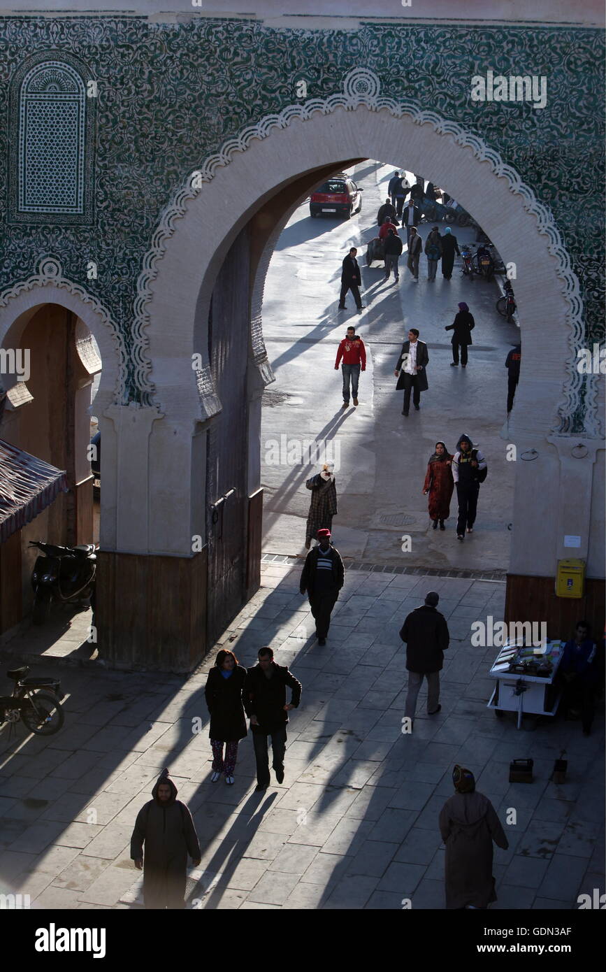 The blue Gate at the Bab Bou Jeloud in the old City in the historical ...