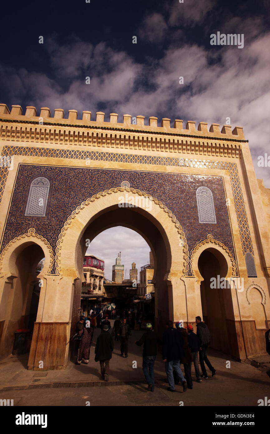 The blue Gate at the Bab Bou Jeloud in the old City in the historical ...