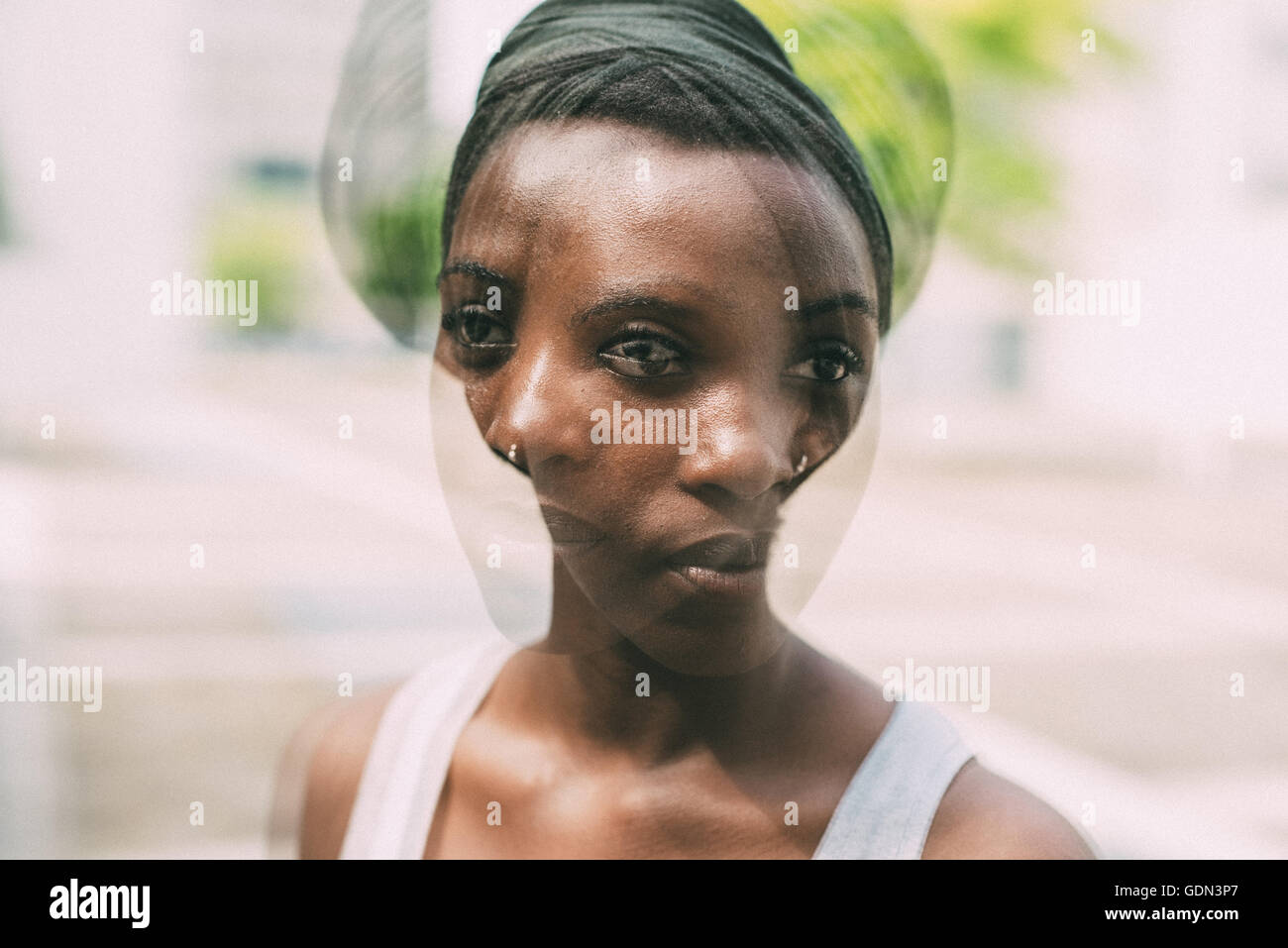 Double exposure portrait of young beautiful black woman - creative ...