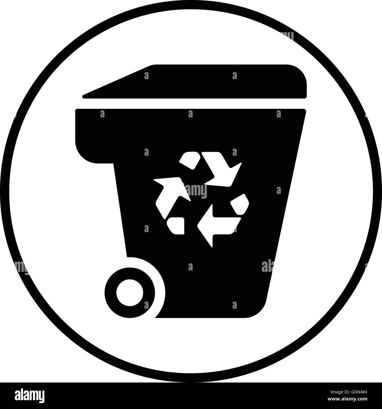 Garbage container with recycle sign icon. Thin circle design. Vector ...