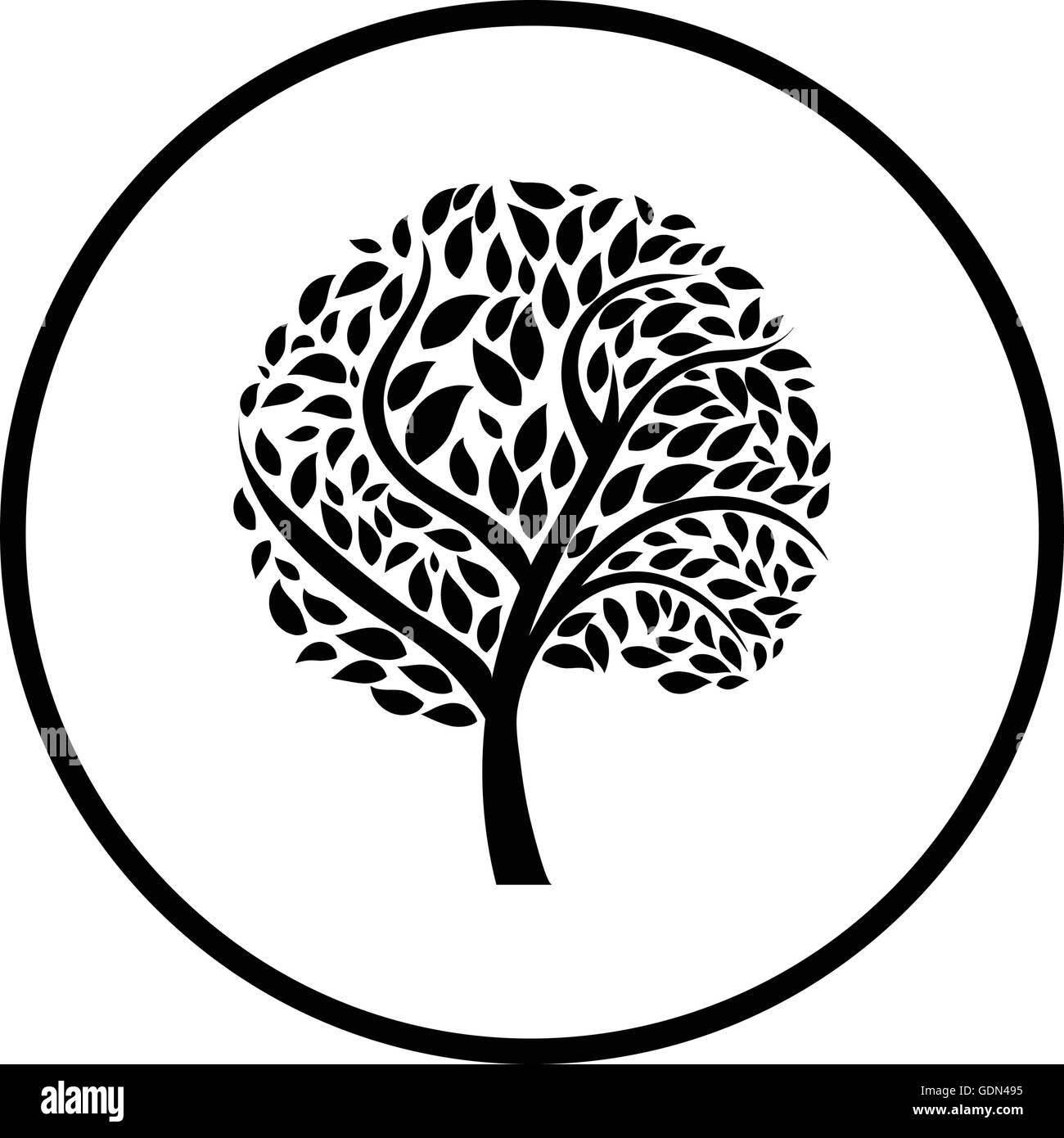 Ecological tree with leaves icon. Thin circle design. Vector ...