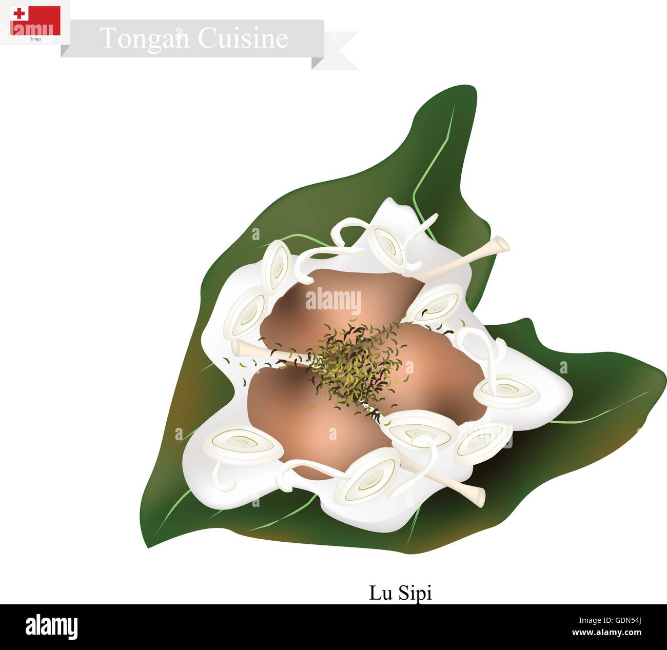 Tongan Cuisine, Illustration of Lu Sipi or Traditional Lamb, Chicken or ...