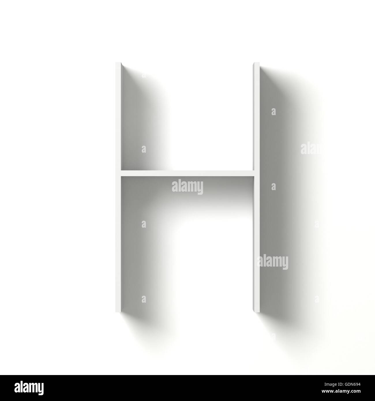Long shadow font. Letter H. 3D render illustration isolated on white ...