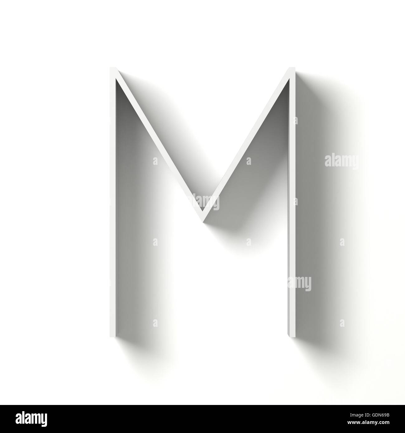 Long shadow font. Letter M. 3D render illustration isolated on white ...