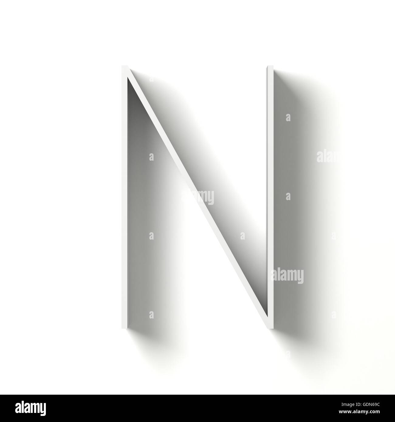 Long shadow font. Letter N. 3D render illustration isolated on white ...