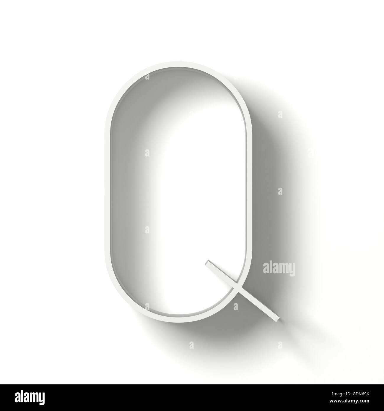 Long shadow font. Letter Q. 3D render illustration isolated on white ...