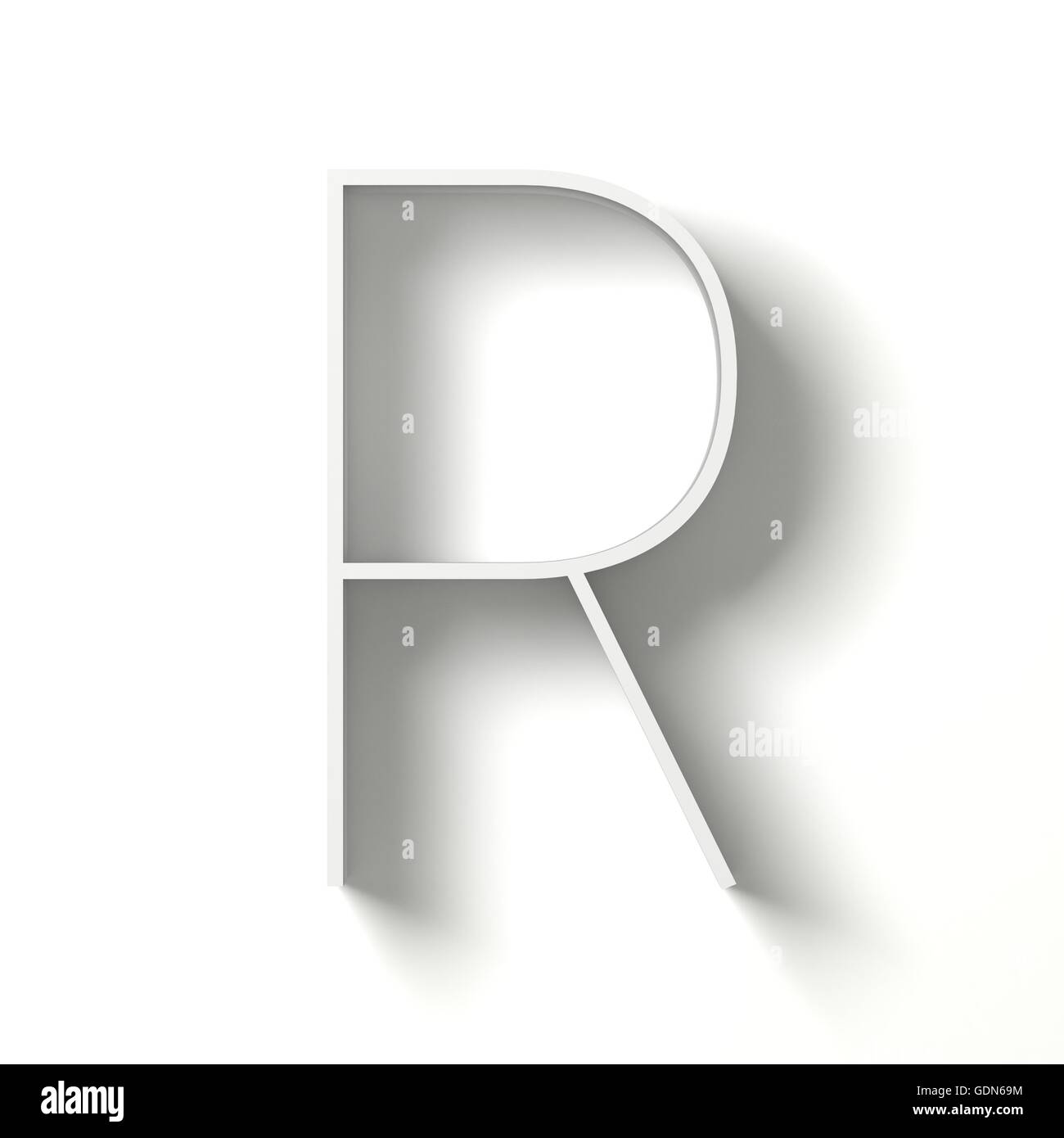 Long shadow font. Letter R. 3D render illustration isolated on white ...