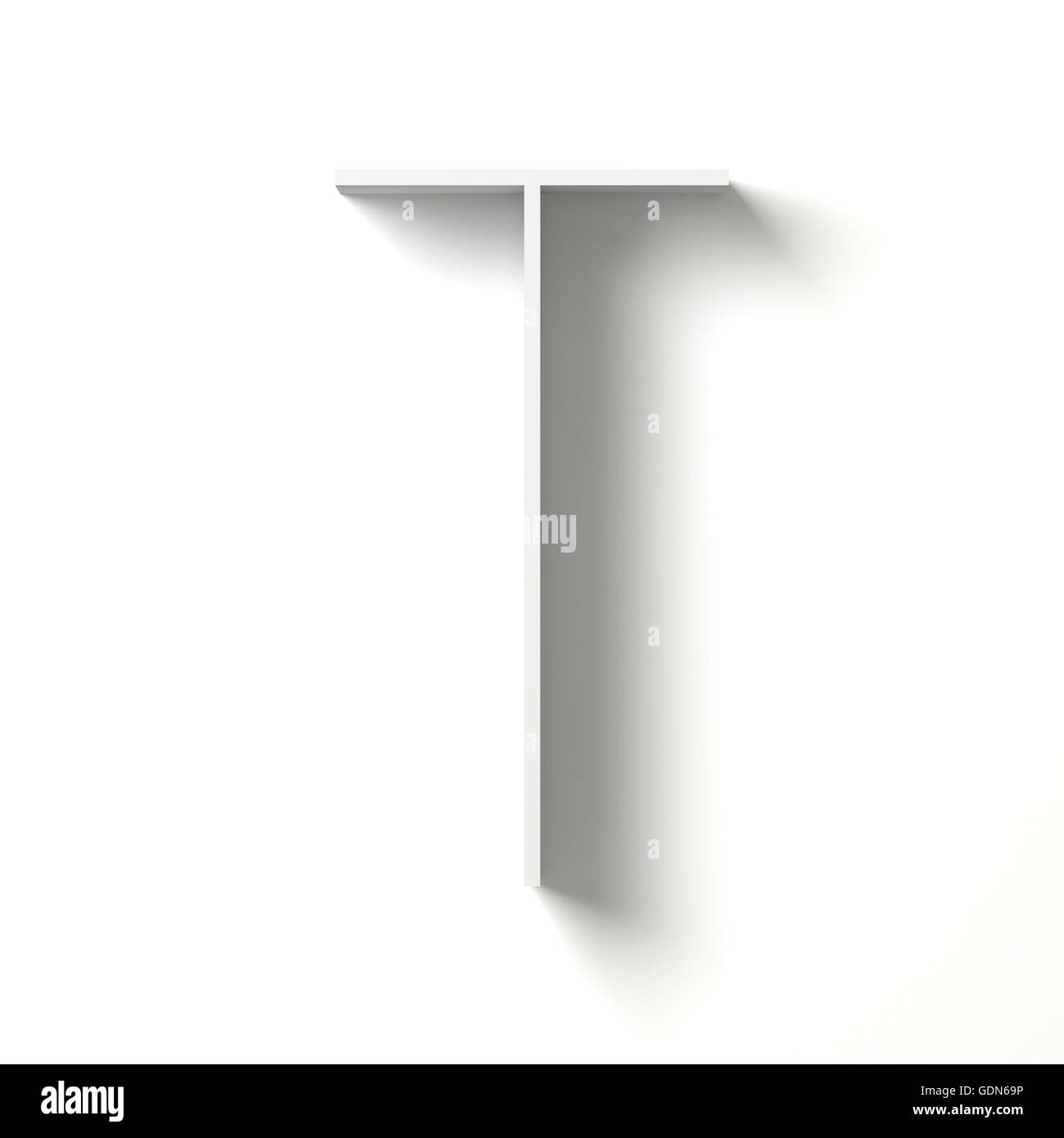 Long shadow font. Letter T. 3D render illustration isolated on white ...
