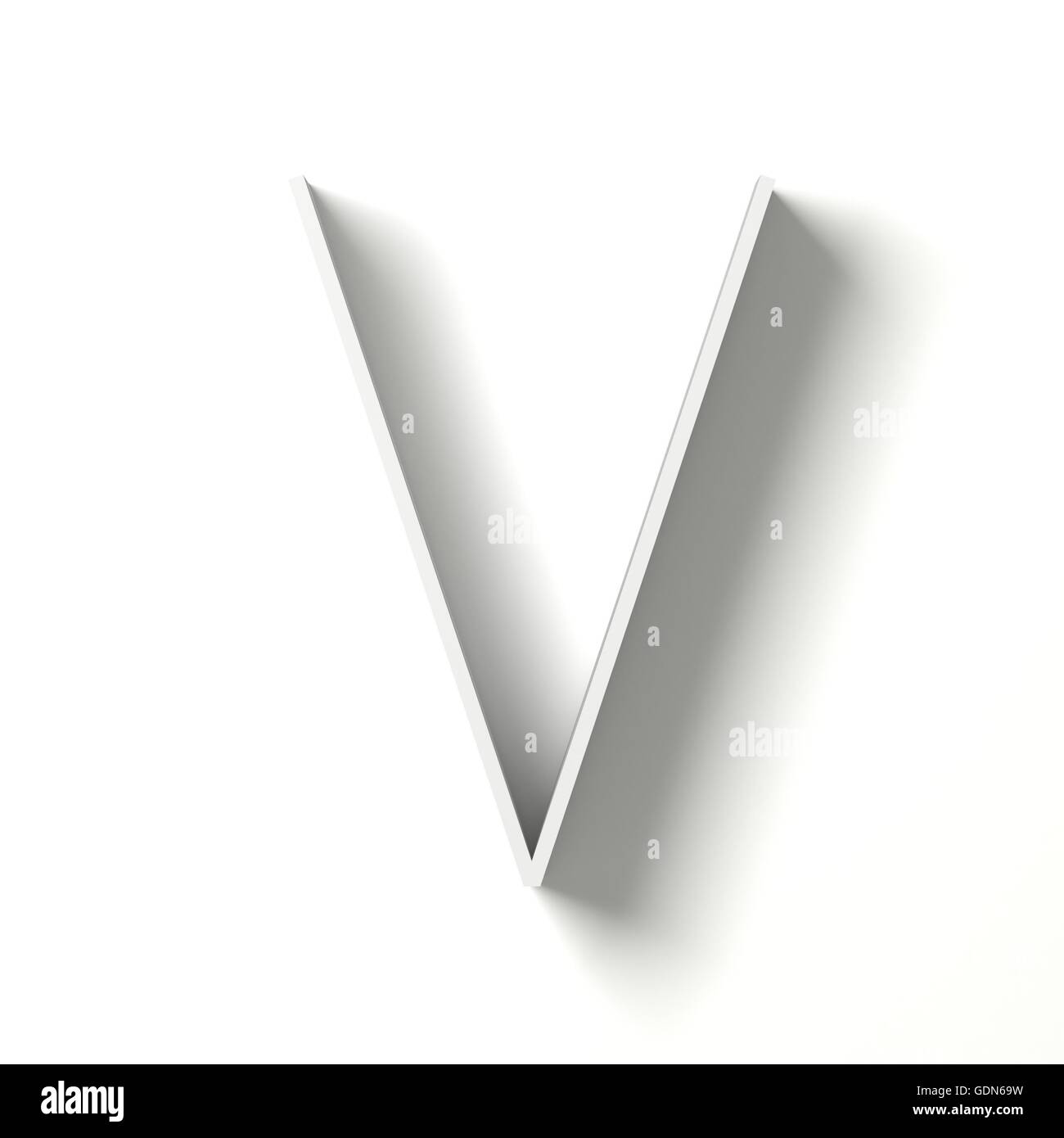 Long shadow font. Letter V. 3D render illustration isolated on white ...