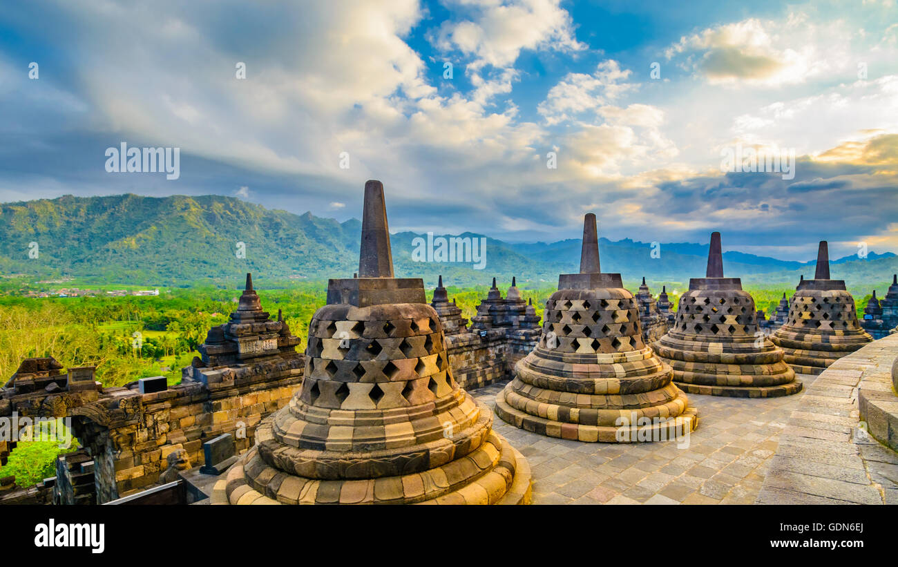 Large carved stone bells at the apex of the worlds largest 9th century ...
