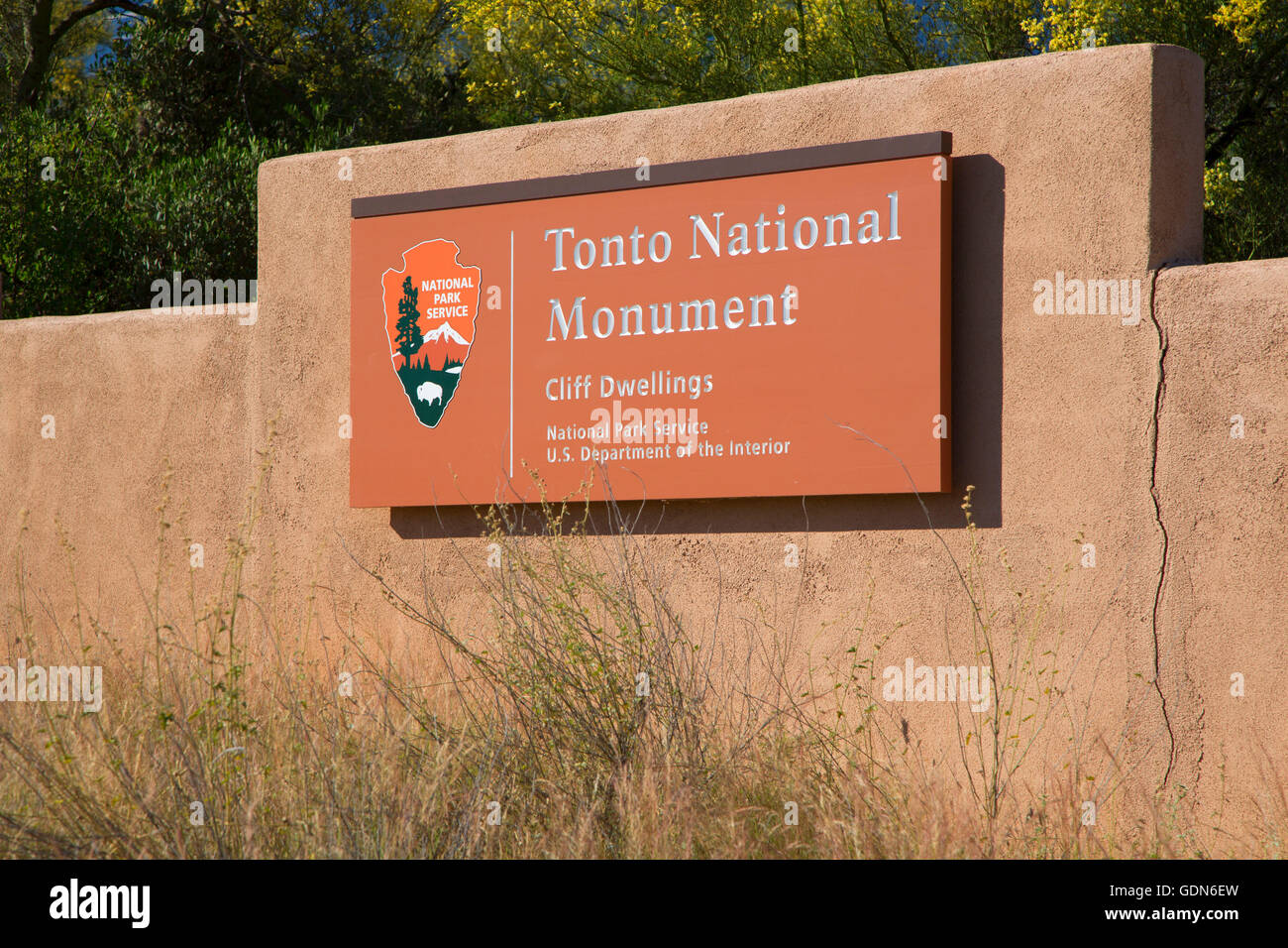 Entrance sign, Tonto National Monument, Arizona Stock Photo - Alamy