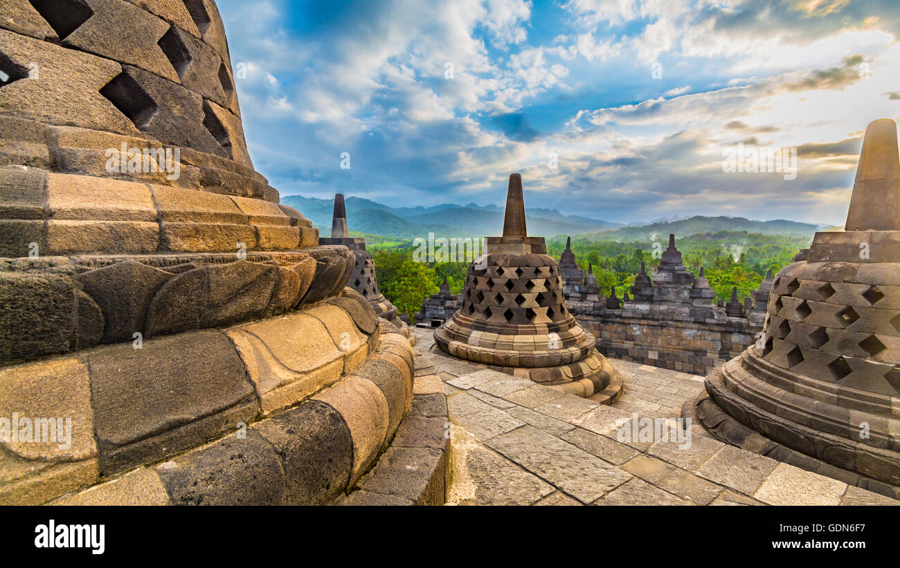 Large carved stone bells at the apex of the worlds largest 9th century ...