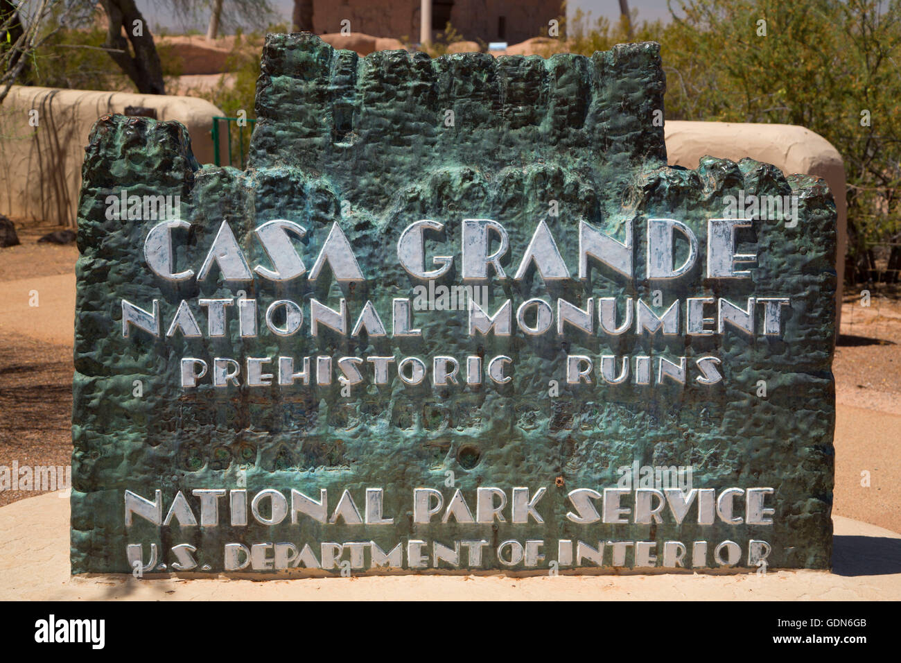 Entrance sign, Casa Grande Ruins National Monument, Arizona Stock Photo ...