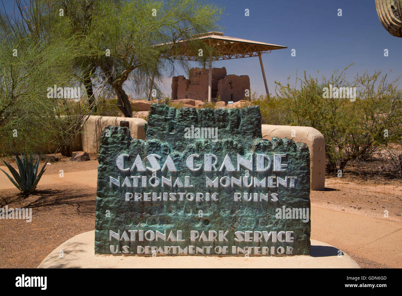 Entrance sign, Casa Grande Ruins National Monument, Arizona Stock Photo ...