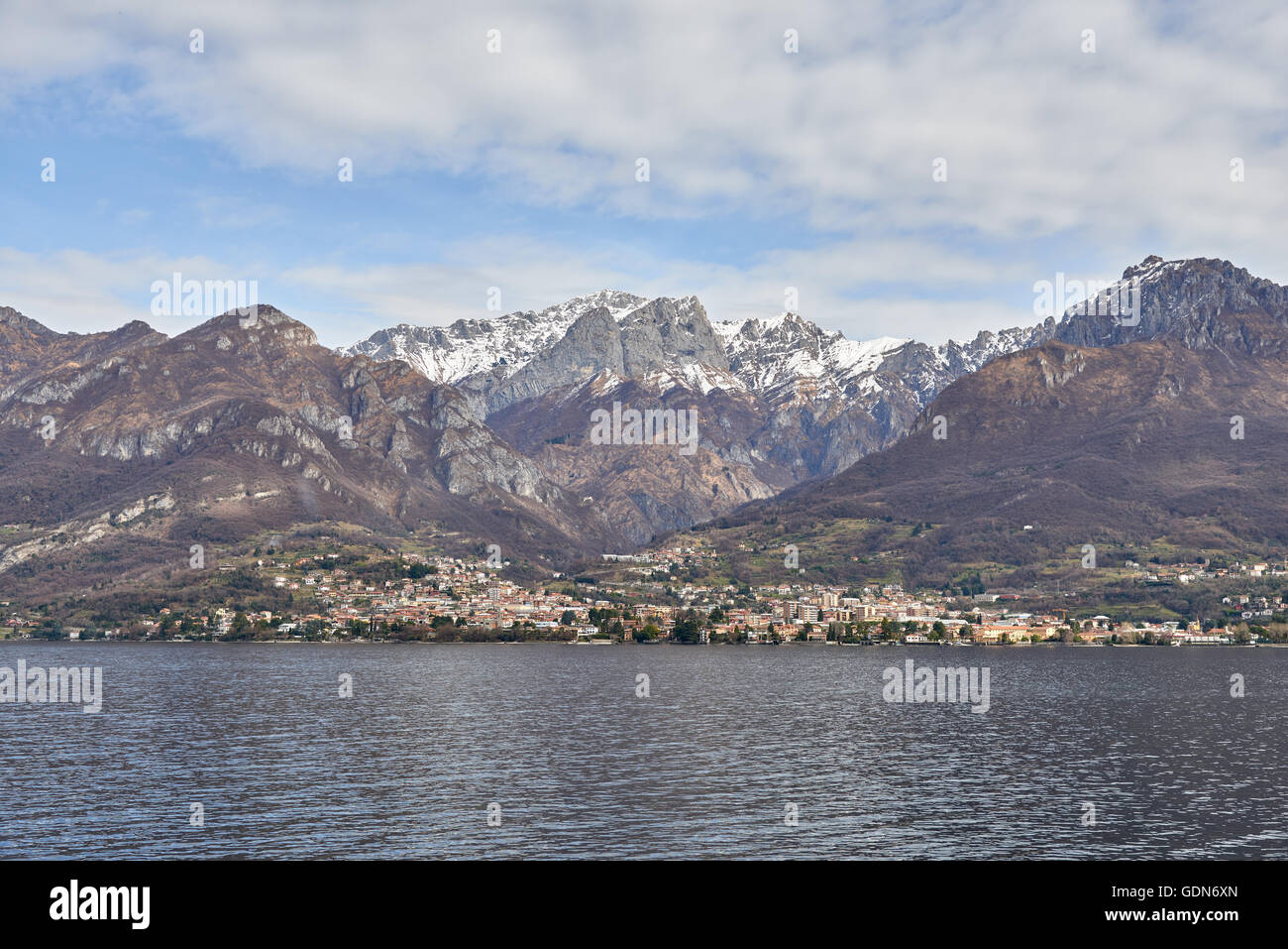 Landscape of Lake Como with Mandello del Lario in Lombardy, Italy. It ...