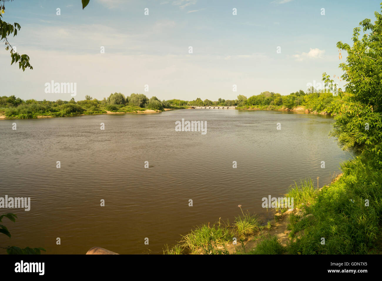 Beautiful river landscape by summer with green tree ashore Stock Photo ...
