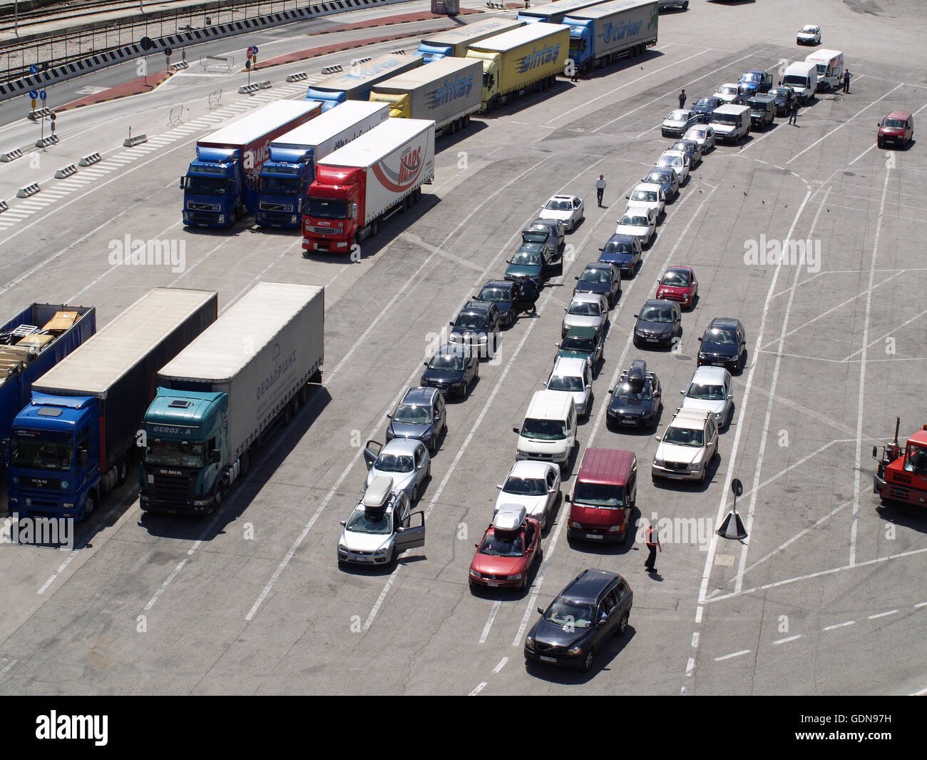 View of vehicles boarding Superfast XII Ferry at Ancona Port from ...