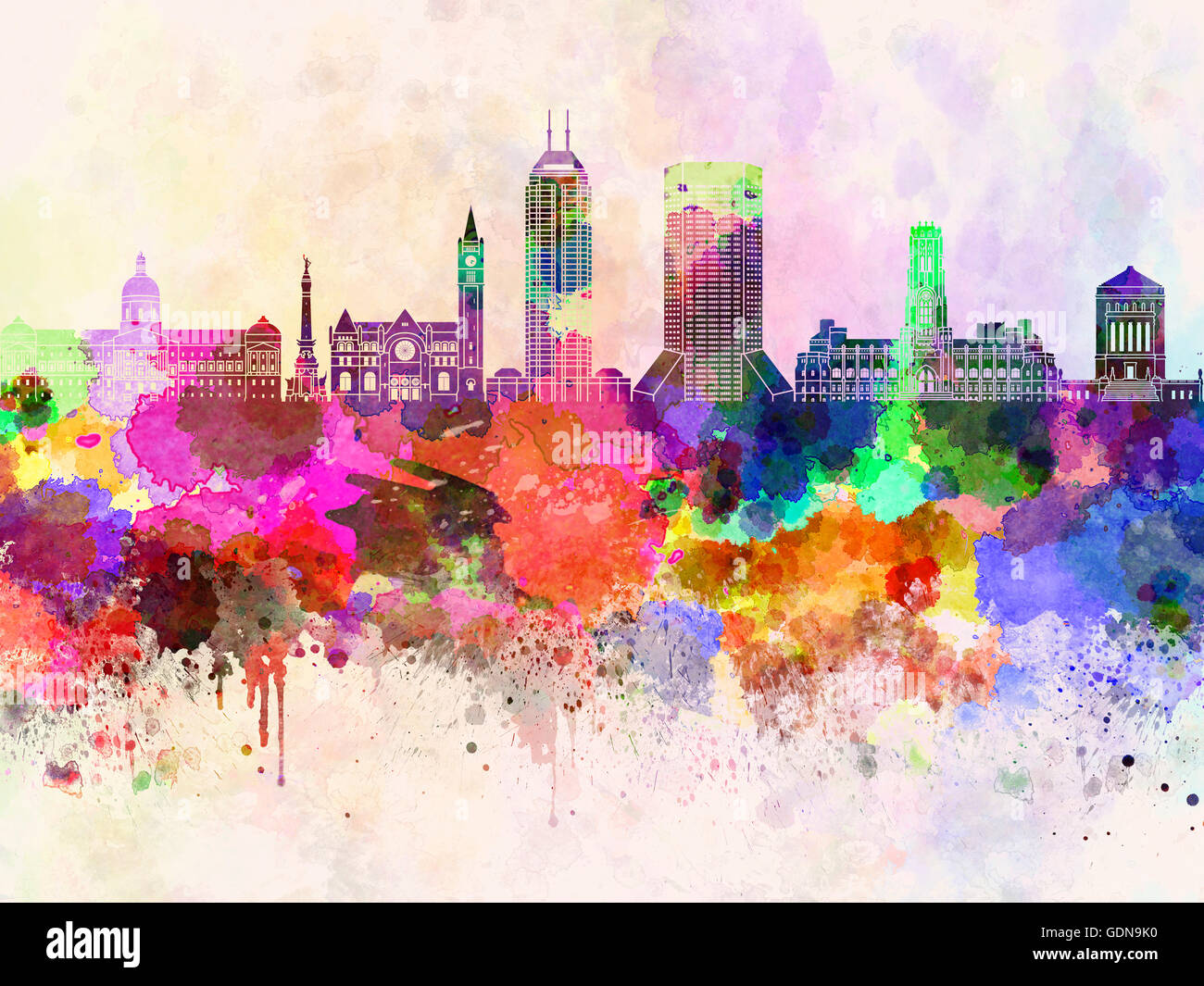 Indianapolis skyline in watercolor background Stock Photo - Alamy