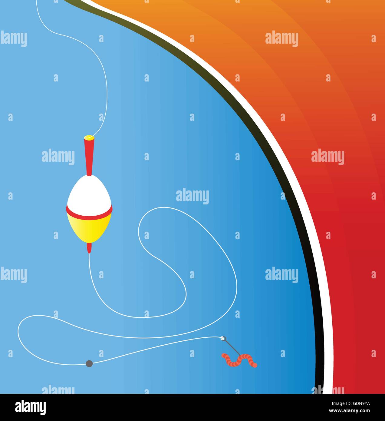 Fishing float vector background with hook and worm for poster Stock ...