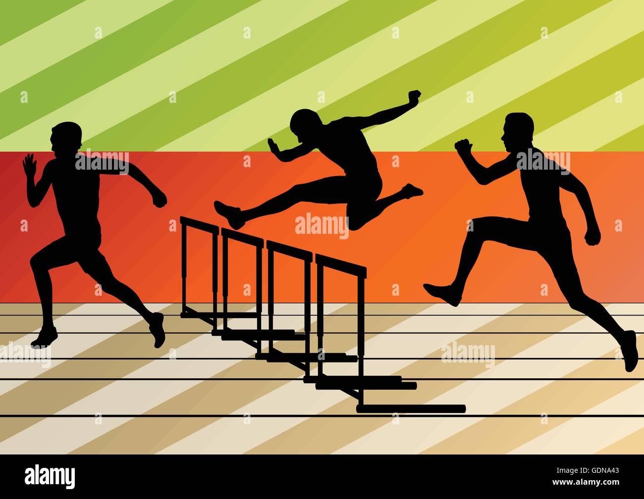 Active men sport athletics hurdles barrier running silhouettes ...