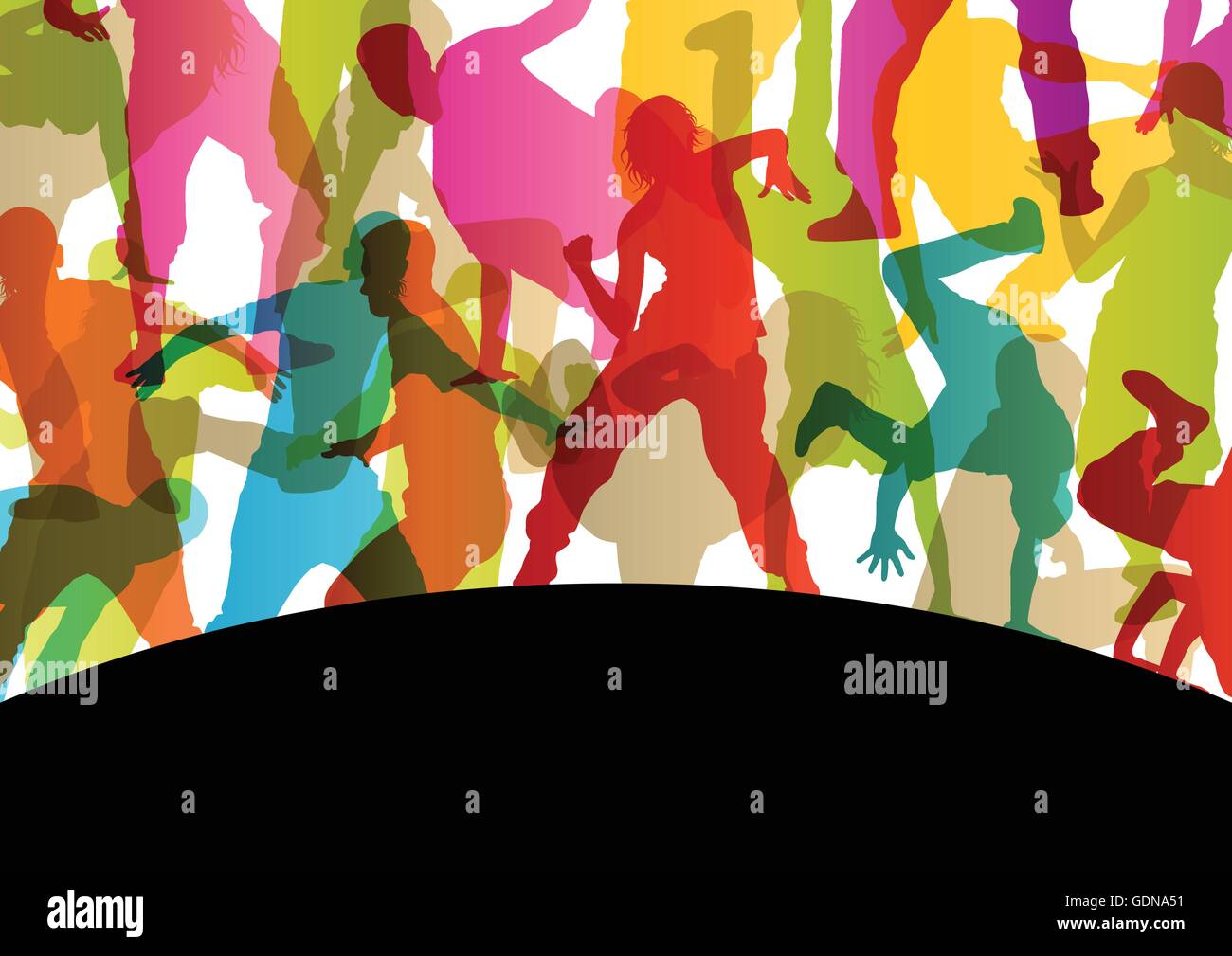 Active young men and women street break dancers silhouettes in abstract ...