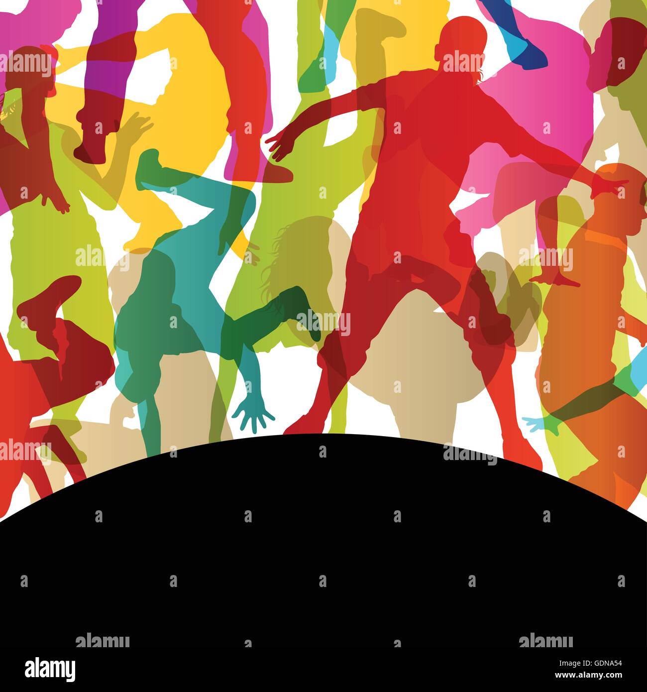 Active young men and women street break dancers silhouettes in abstract ...
