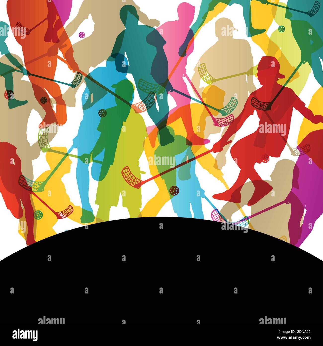 Floor ball players active men sport silhouettes vector abstract ...
